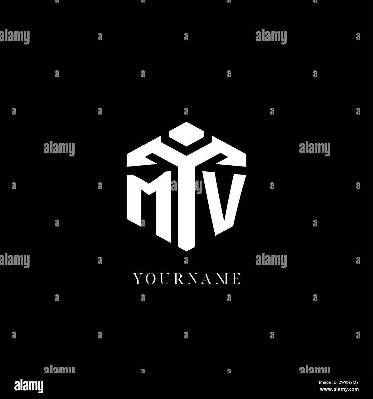 Initial MV logo hexagon shape geometric style vector graphic Stock ...