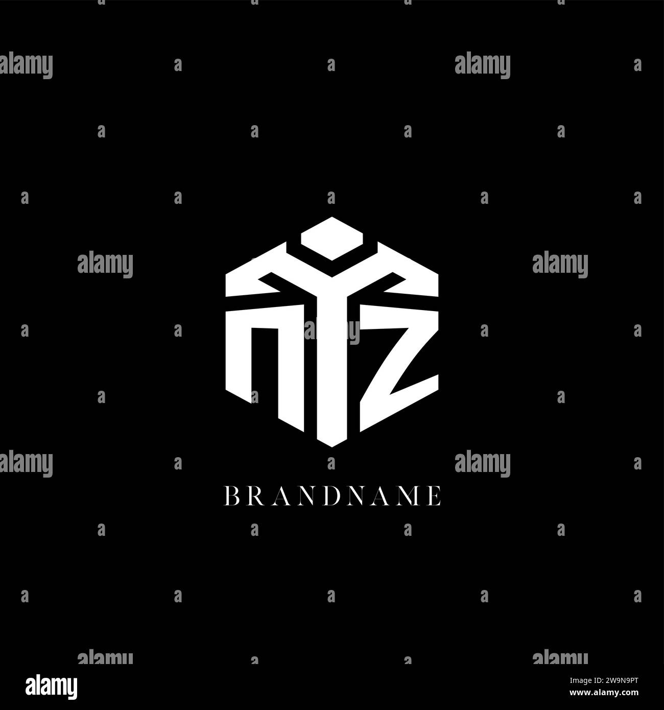 Initial NZ logo hexagon shape geometric style vector graphic Stock ...