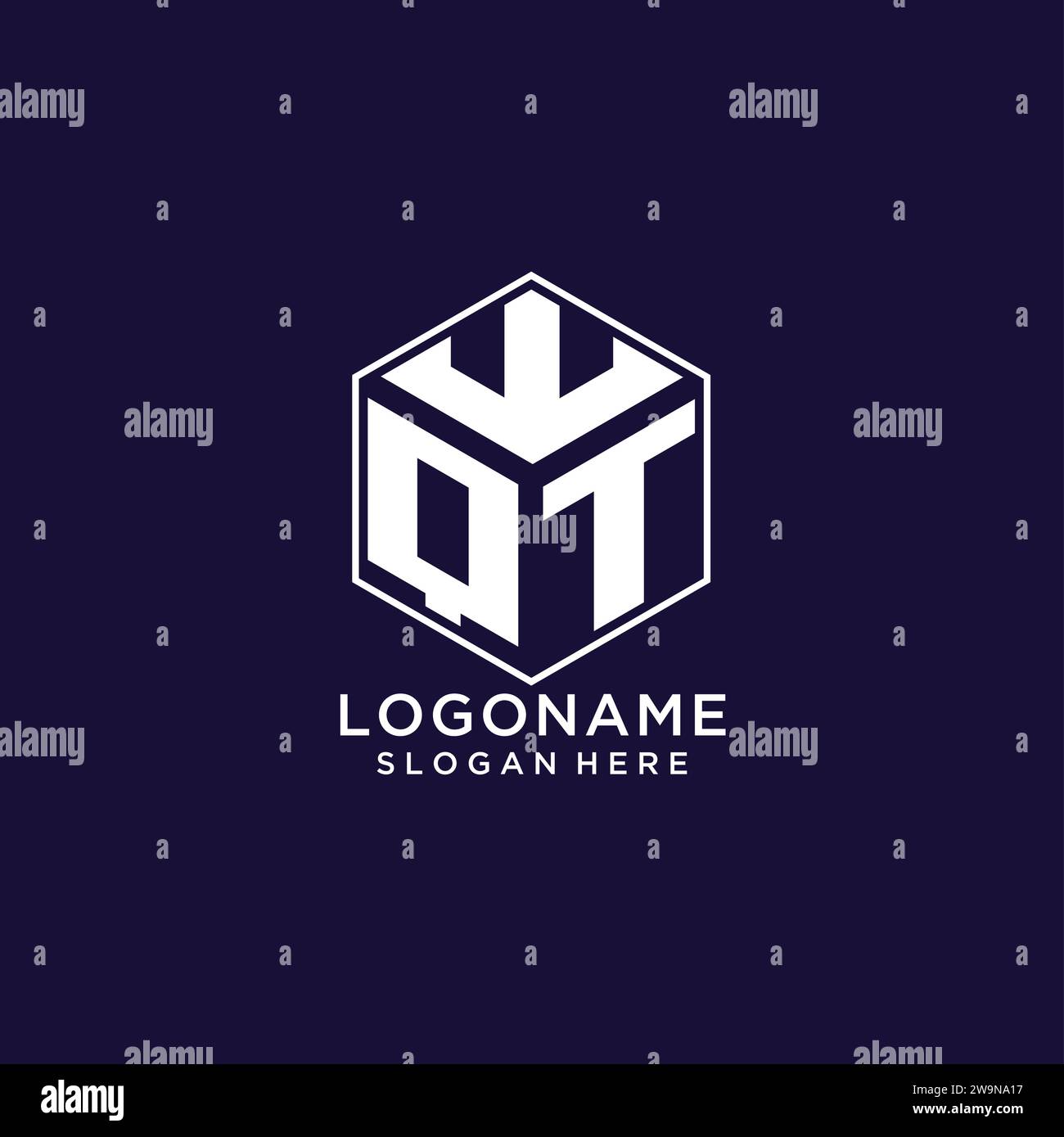 Initials QT logo hexagon shape, creative geometric logo design concept ...