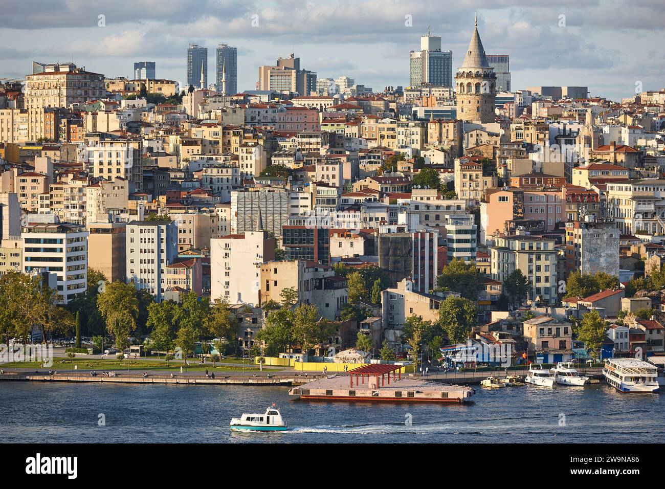 Galata tower and colored buildings in Istanbul city center. Turkey ...