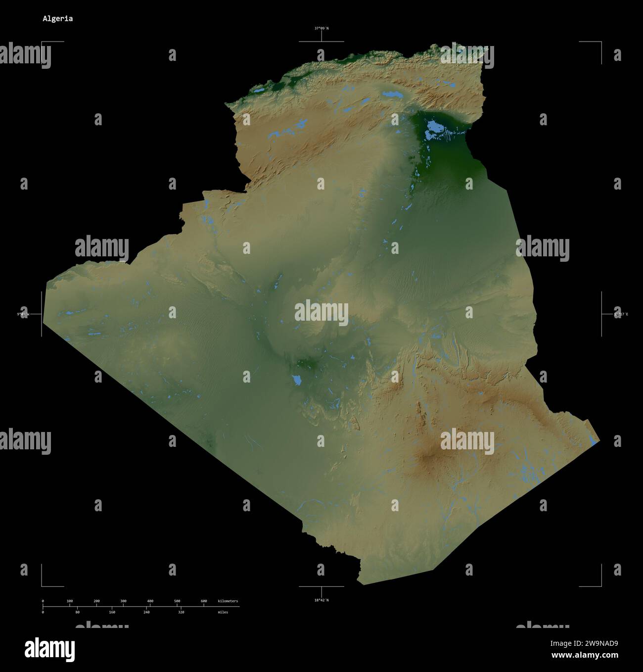 Algeria map solid border physical hi-res stock photography and images ...