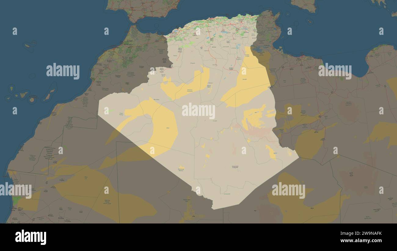 Algeria highlighted on a topographic, OSM Germany style map Stock Photo ...
