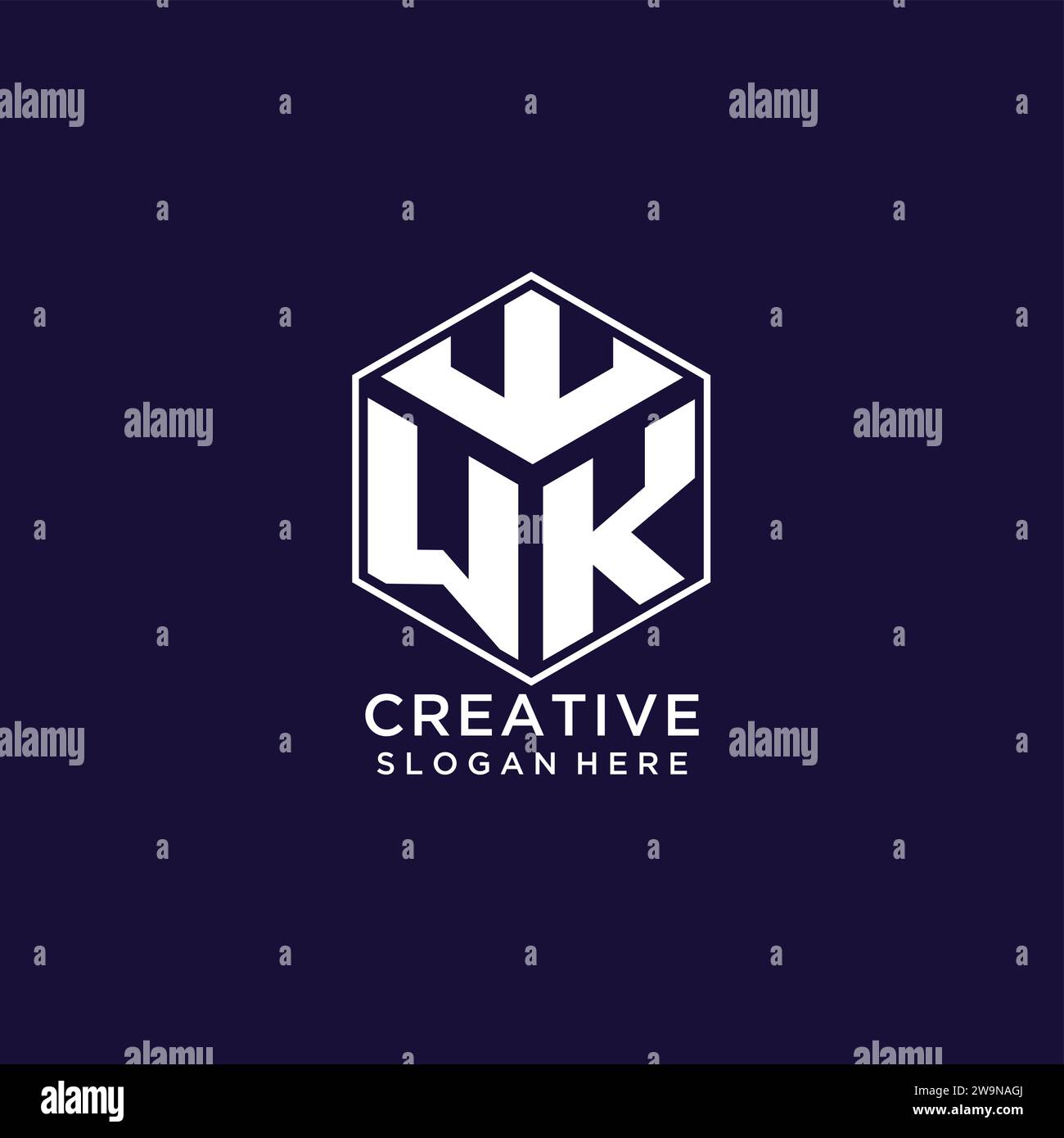 Initials WK logo hexagon shape, creative geometric logo design concept ...