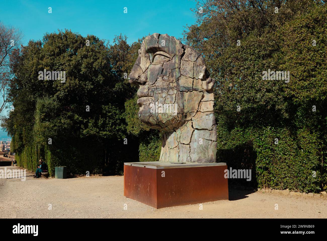 Florence, Italy - March 16 2023: Side view of the enormous bronze face ...