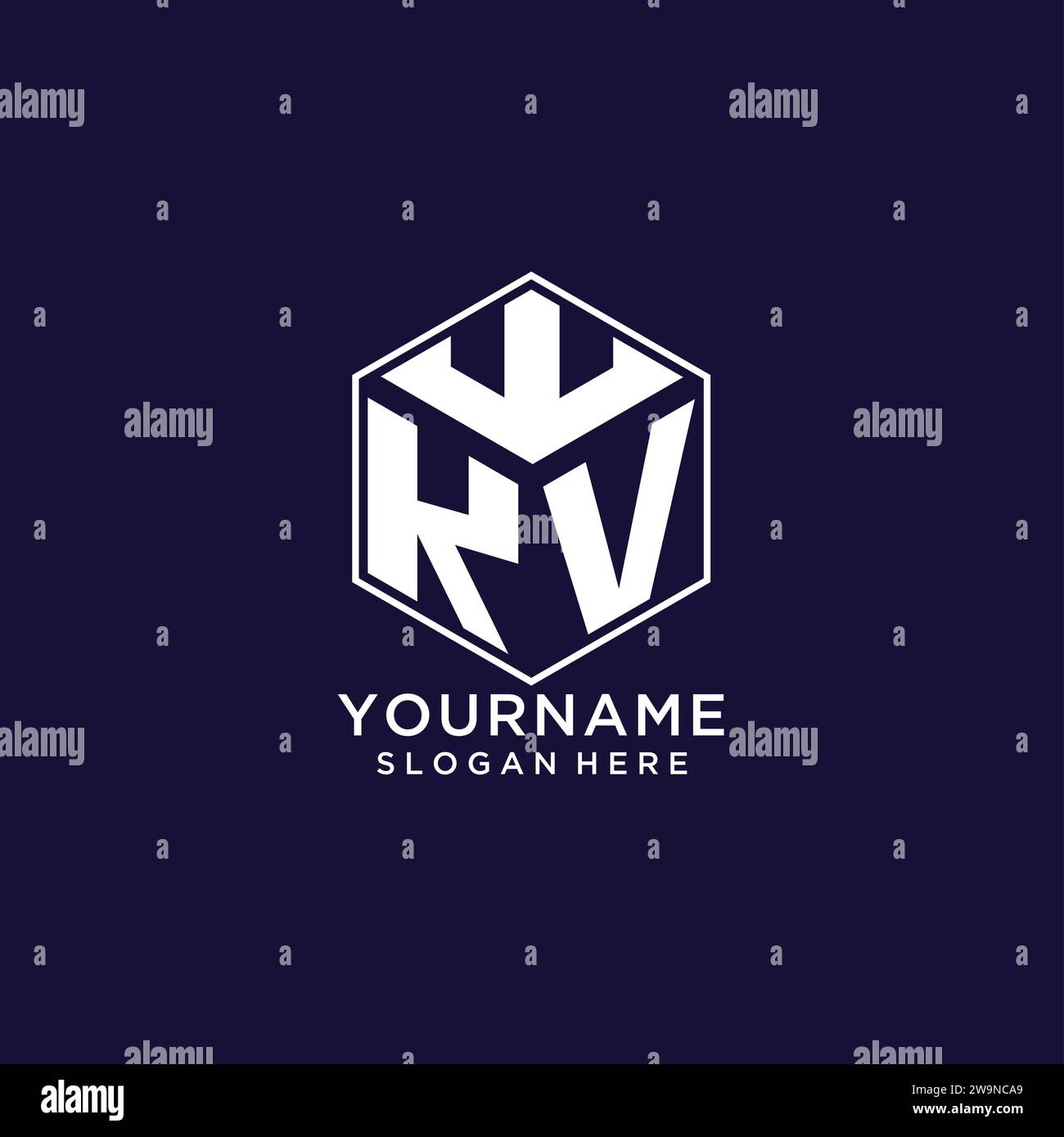 Initials KV logo hexagon shape, creative geometric logo design concept ...