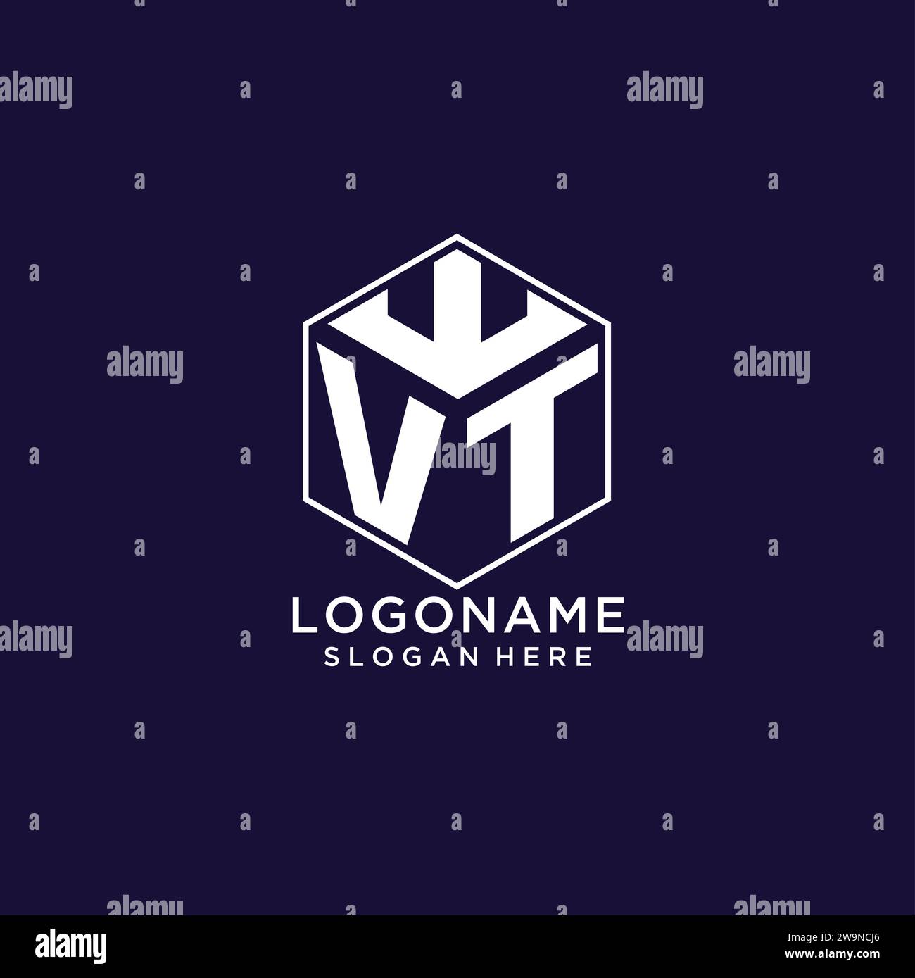 Initials VT logo hexagon shape, creative geometric logo design concept ...