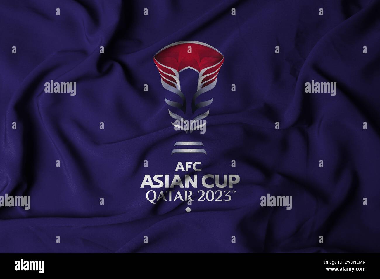 selective focus AFC Qatar 2023 Asian Cup Logo with waving fabric ...