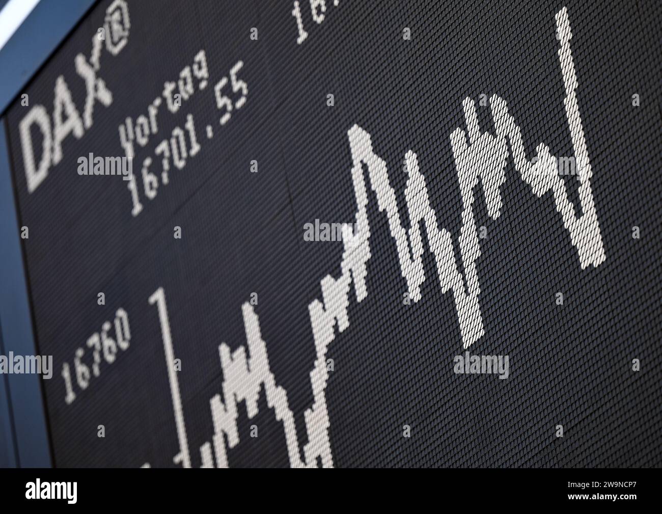29 December 2023, Hesse, Frankfurt/Main: The Dax curve shows ups and ...