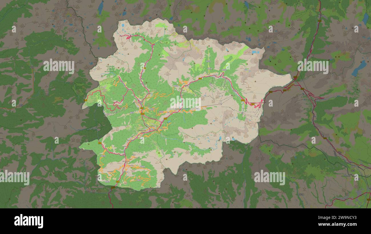 Andorra highlighted on a topographic, OSM Germany style map Stock Photo - Alamy