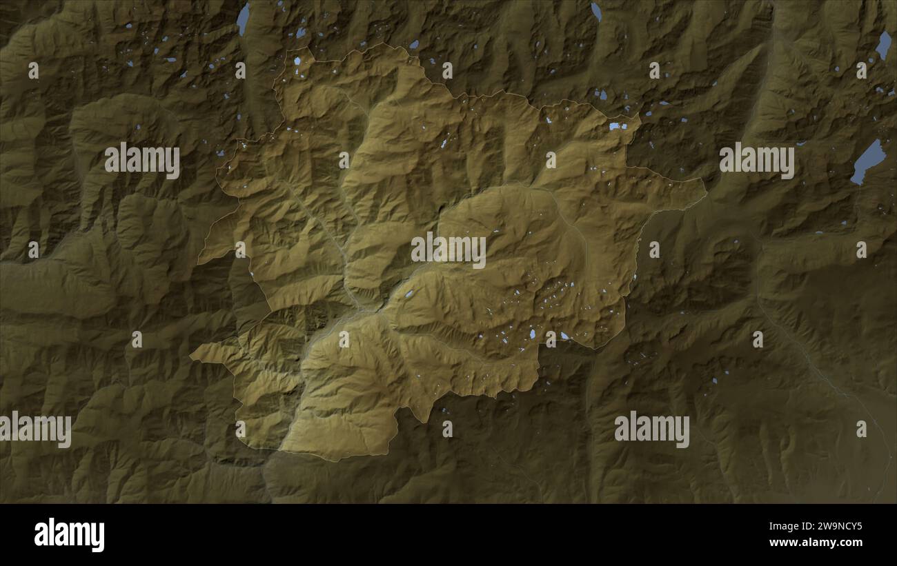 Andorra highlighted on a Pale colored elevation map with lakes and ...