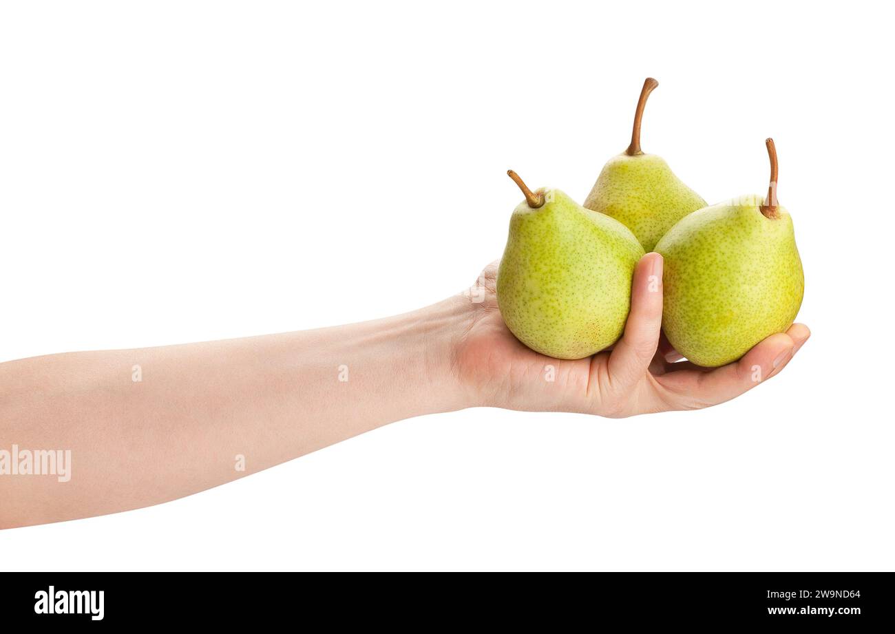pear in hand path isolated on white Stock Photo - Alamy