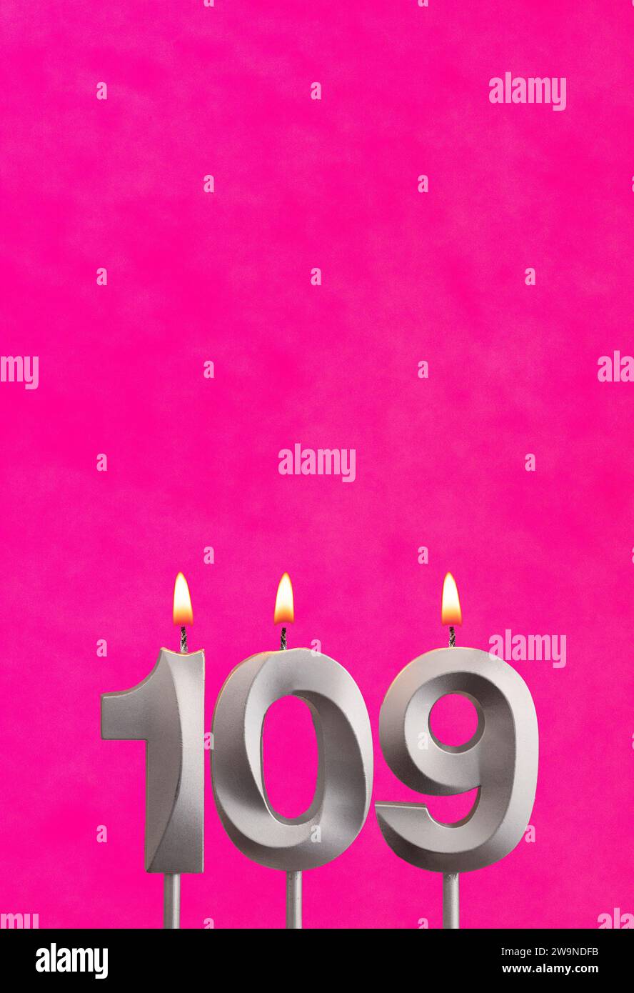 Candle number 109 - Birthday celebration on fuchsia background Stock ...