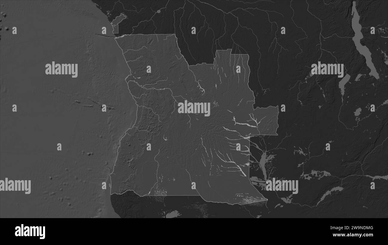 Angola highlighted on a Bilevel elevation map with lakes and rivers ...
