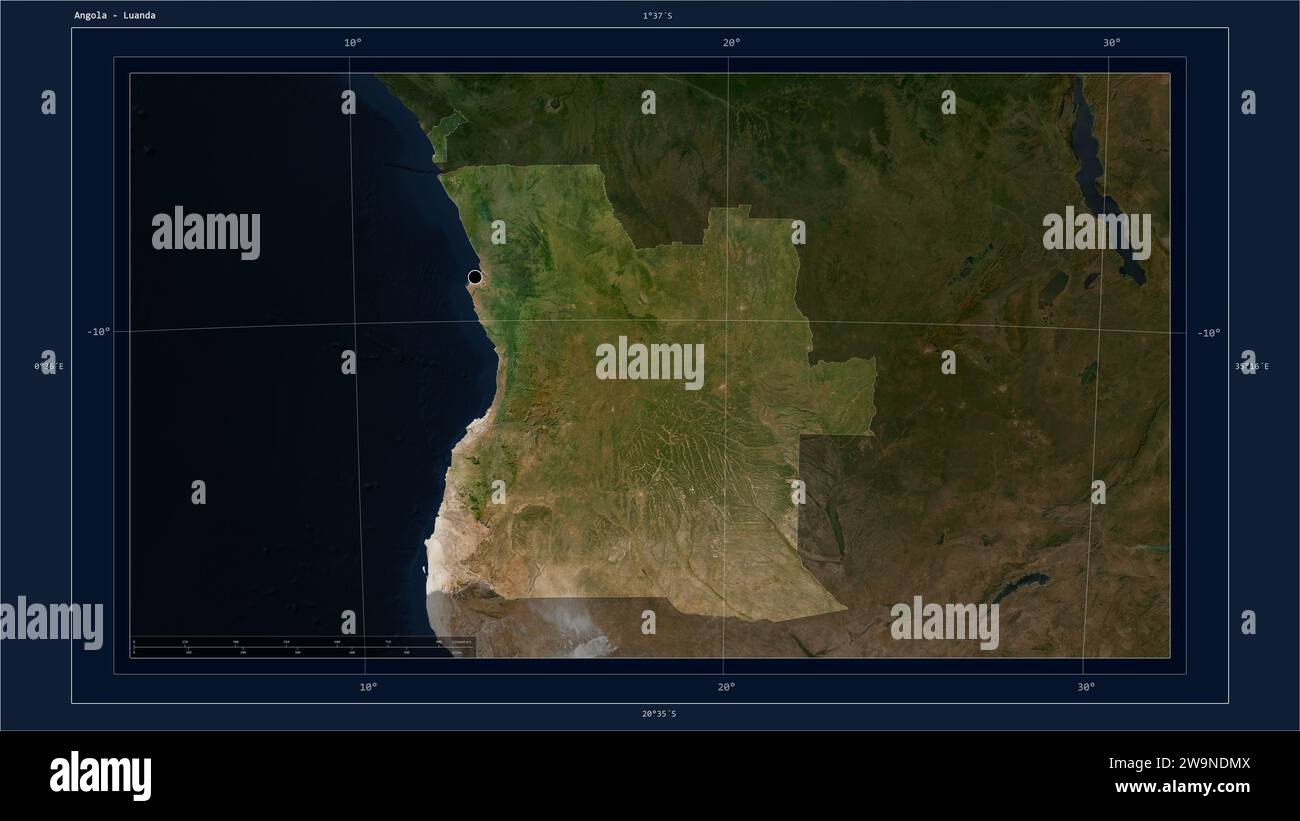 Angola highlighted on a low resolution satellite map map with the ...