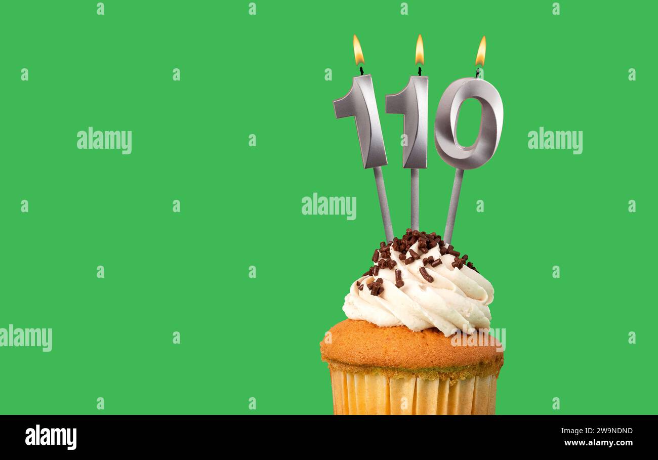 Birthday card with candle number 110 - Cupcake on green background ...