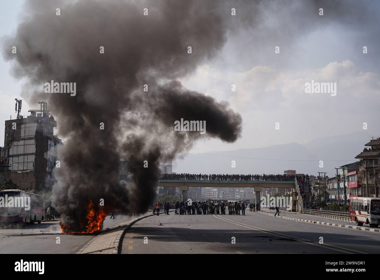 Kathmandu, NE, Nepal. 29th Dec, 2023. Protesters in Nepal burn the ...