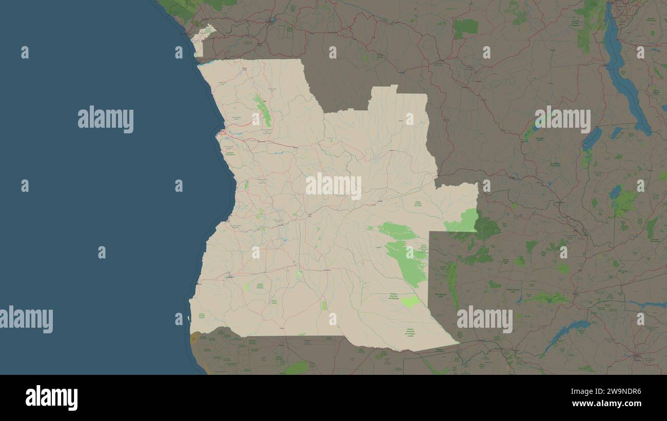 Angola highlighted on a topographic, OSM Germany style map Stock Photo - Alamy