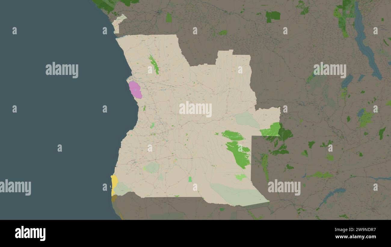 Angola highlighted on a topographic, OSM France style map Stock Photo ...