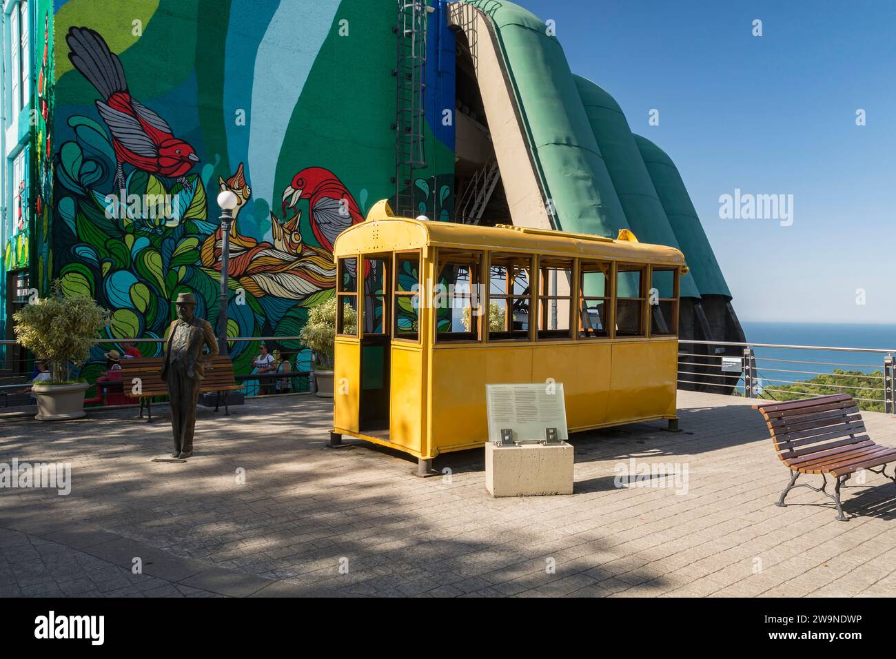 Rio de janeiro Brazil. The first cable car in 1912. Statue of Augusto ...