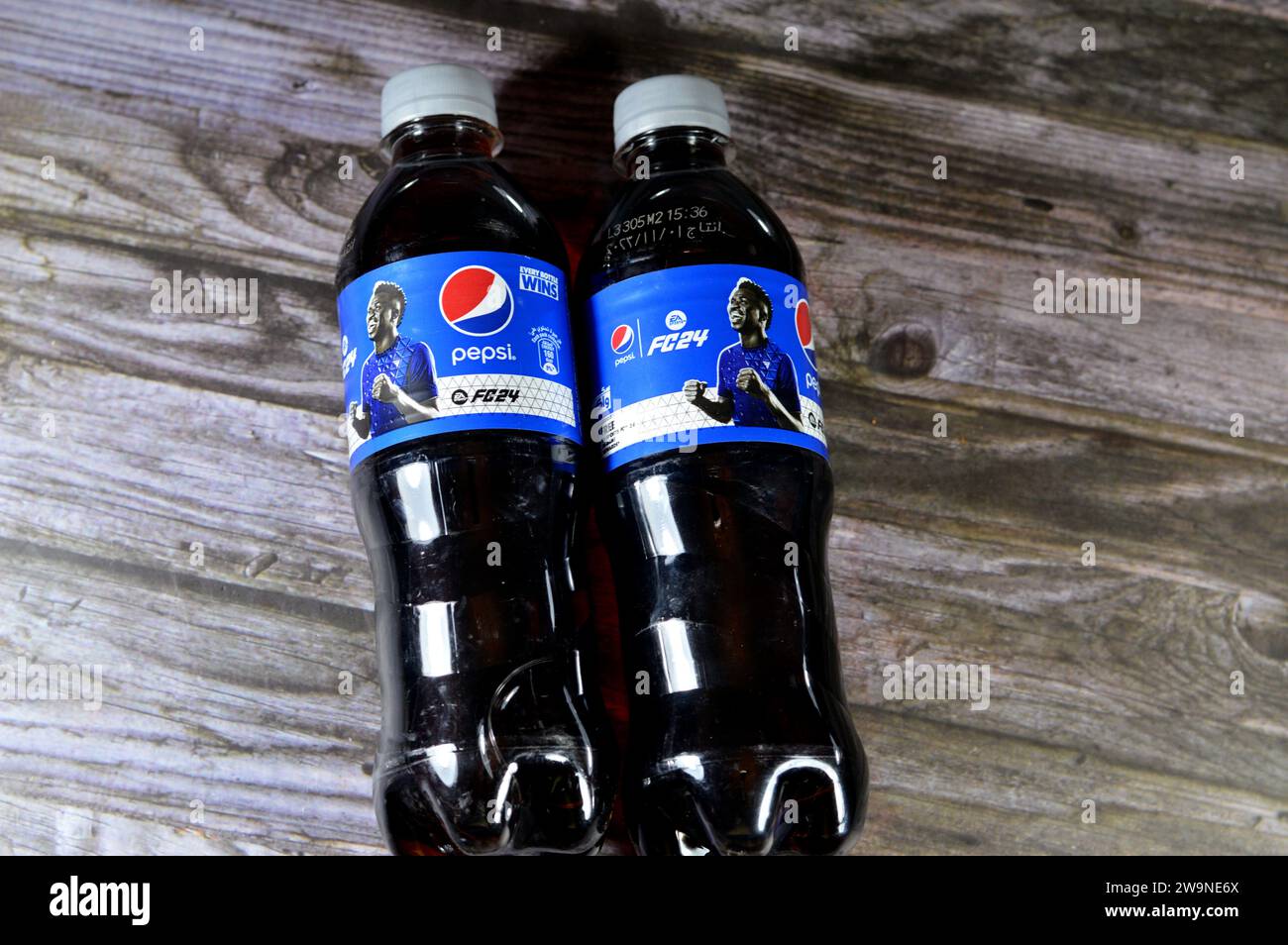 Cairo, Egypt, December 16 2023: Pepsi, a Cola flavor plastic bottle, a ...