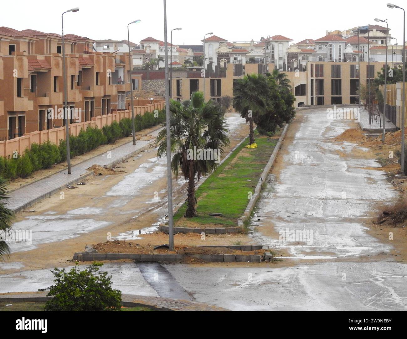wet streets in Cairo, Egypt, after a rainy day in the afternoon, rains ...