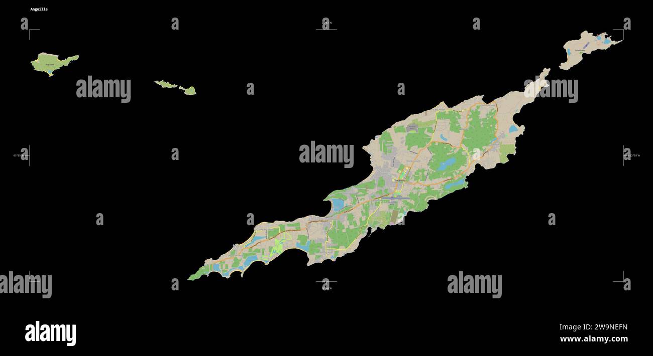 Shape of a topographic, OSM standard style map of the Anguilla, with ...