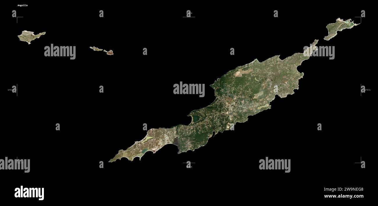 Shape of a low resolution satellite map of the Anguilla, with distance ...