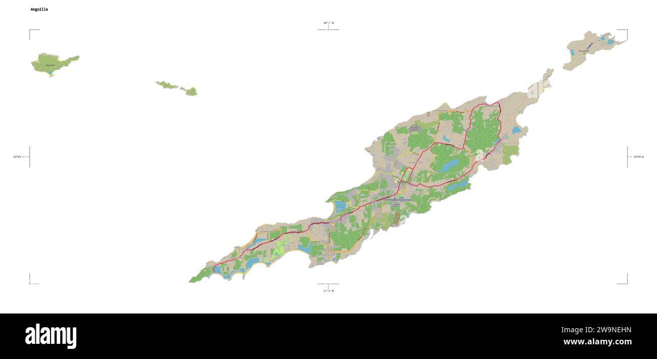 Shape of a topographic, OSM Germany style map of the Anguilla, with ...