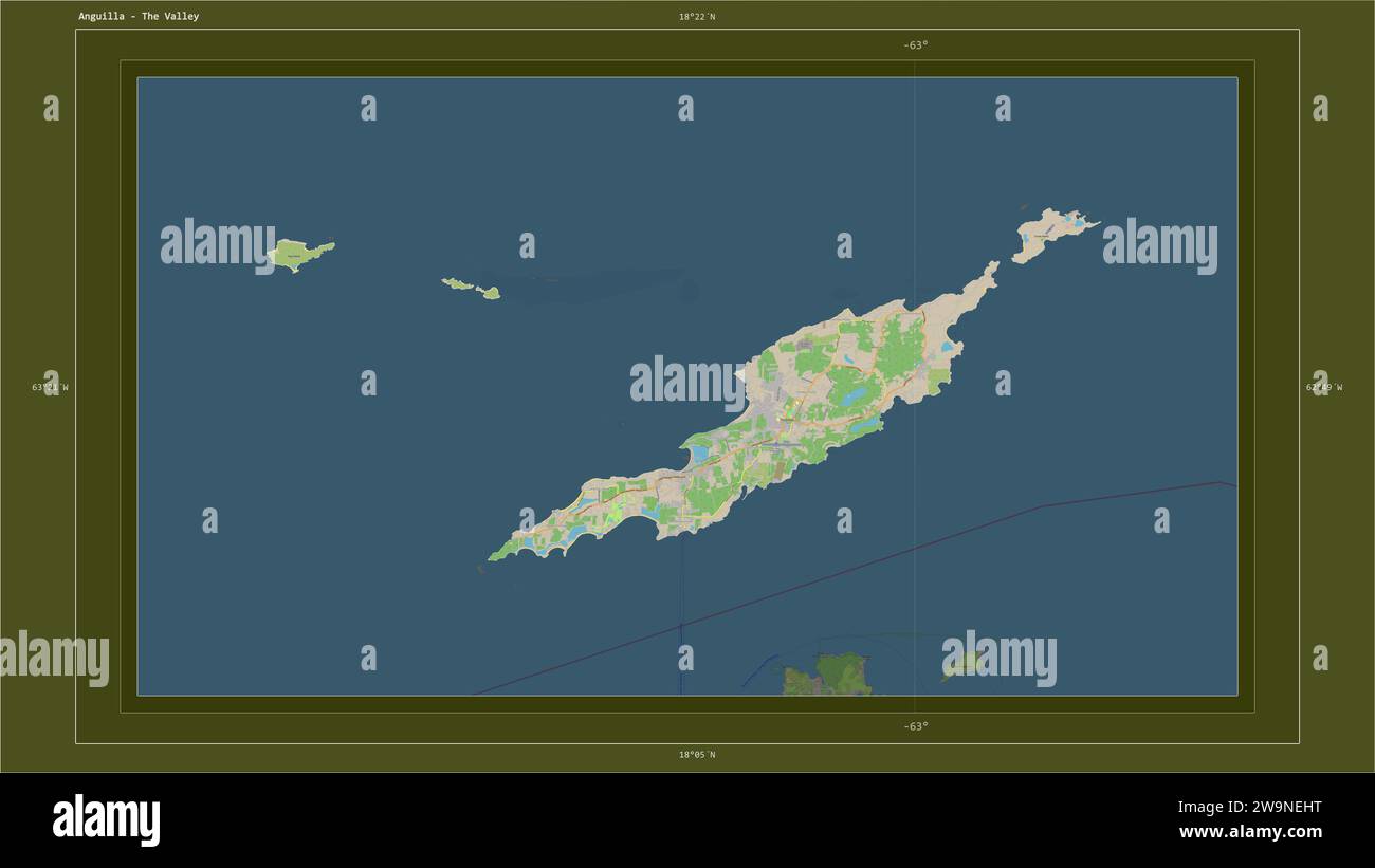 Anguilla highlighted on a topographic, OSM standard style map map with ...