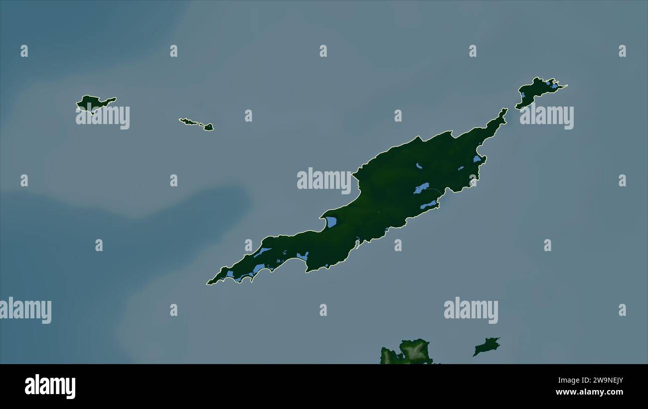 Anguilla outlined on a Colored elevation map with lakes and rivers ...