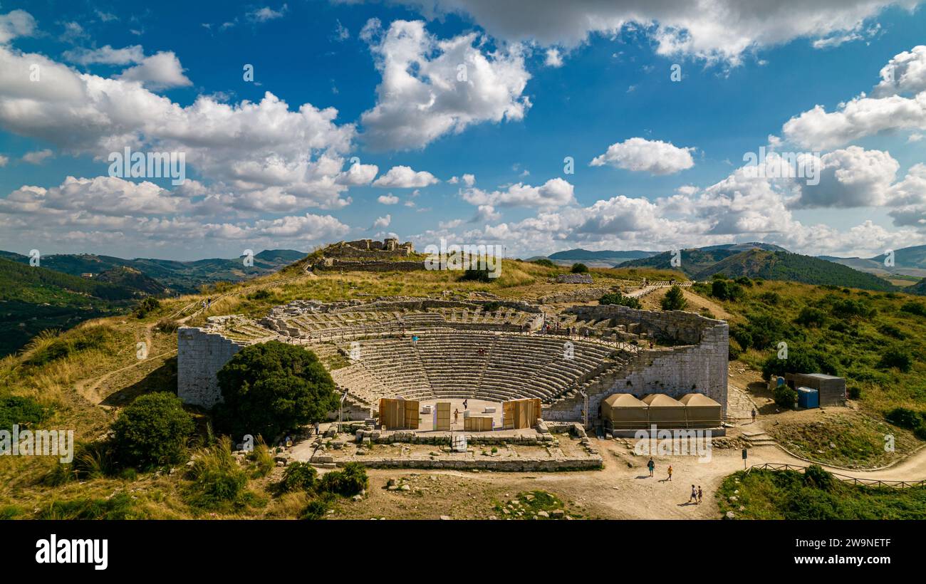 Sicily 2023. Aerial view of the Greek theater of Segesta. The theater ...