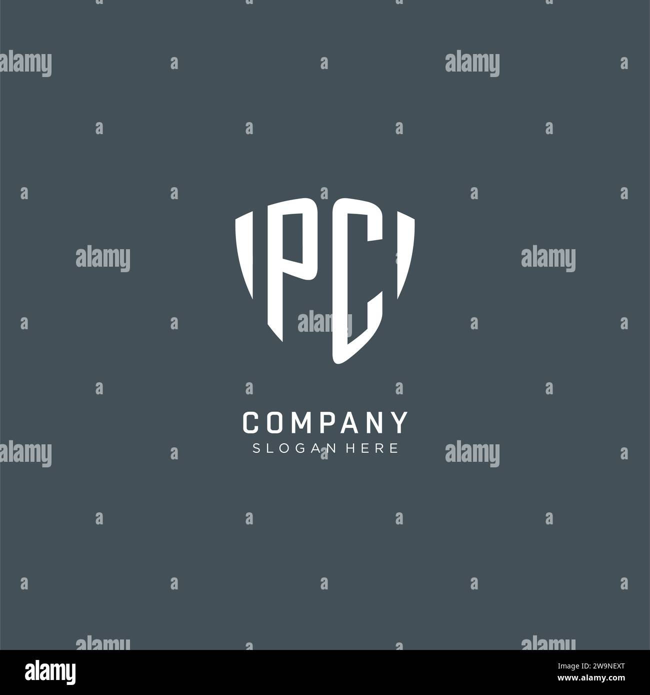 Initials PC logo shield guard shape, creative logo design concept ...