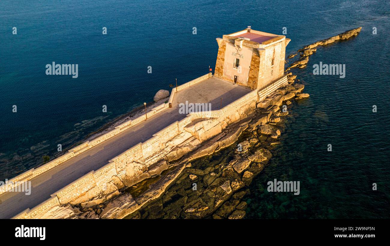 Sicily 2023. Aerial view of the Li Ligny Tower. Historical sighting ...