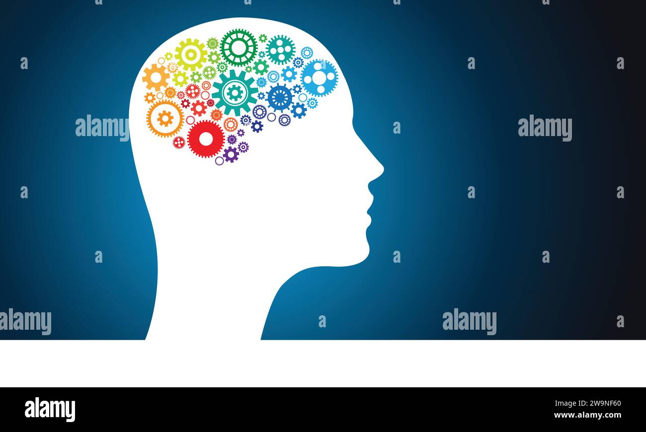 Abstract illustration of human head and brain in form of Gears. EPS ...