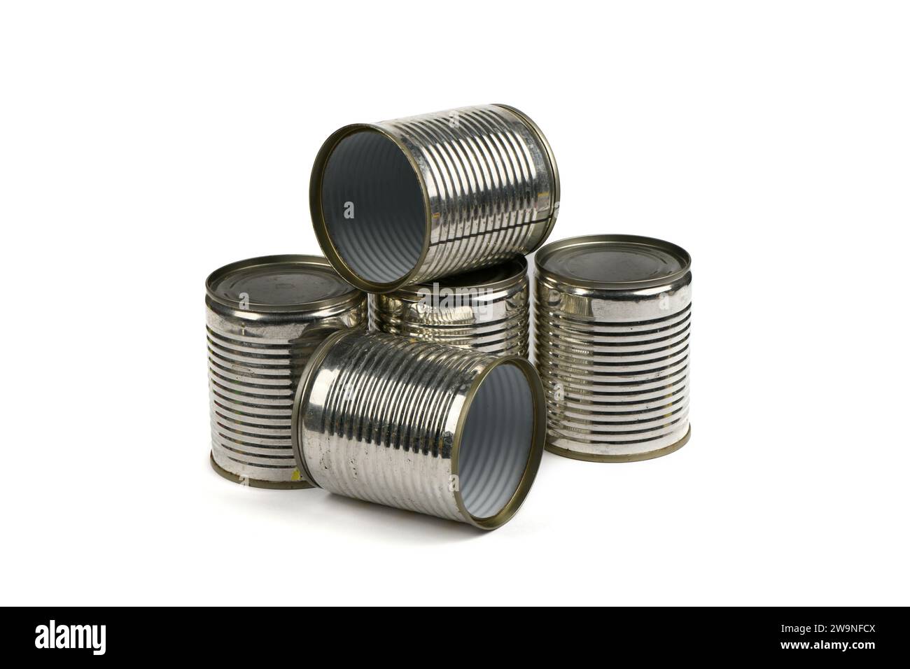 Open old metal tin cans isolated on white background. High resolution ...