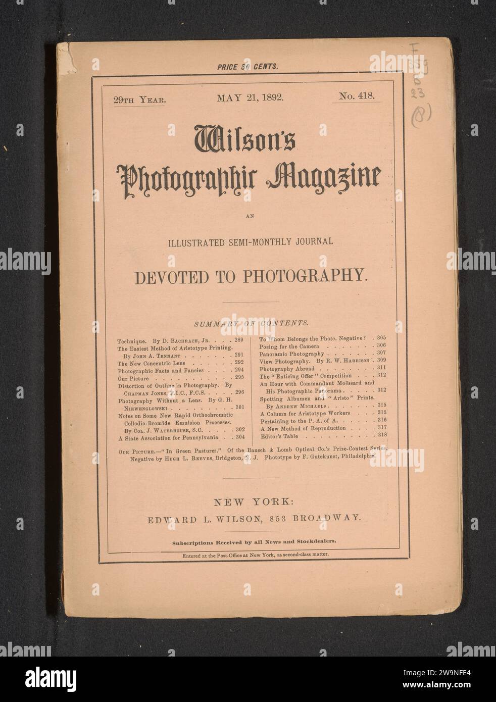Wilson's photographic magazine, Edward Livingston Wilson, 1892 magazine ...