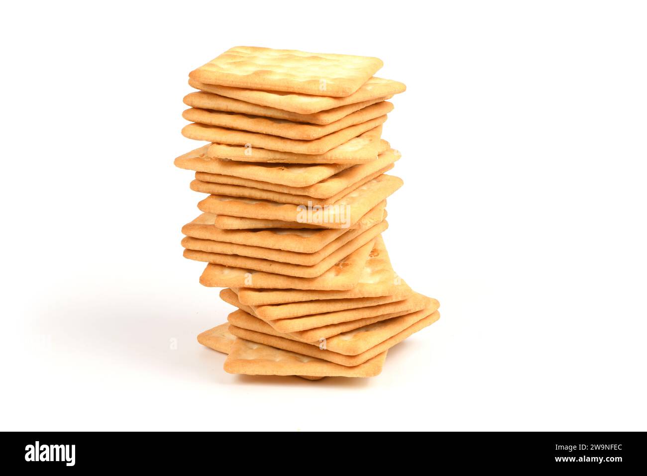 Square shortbread cookies isolated on white background. Stacked butter ...