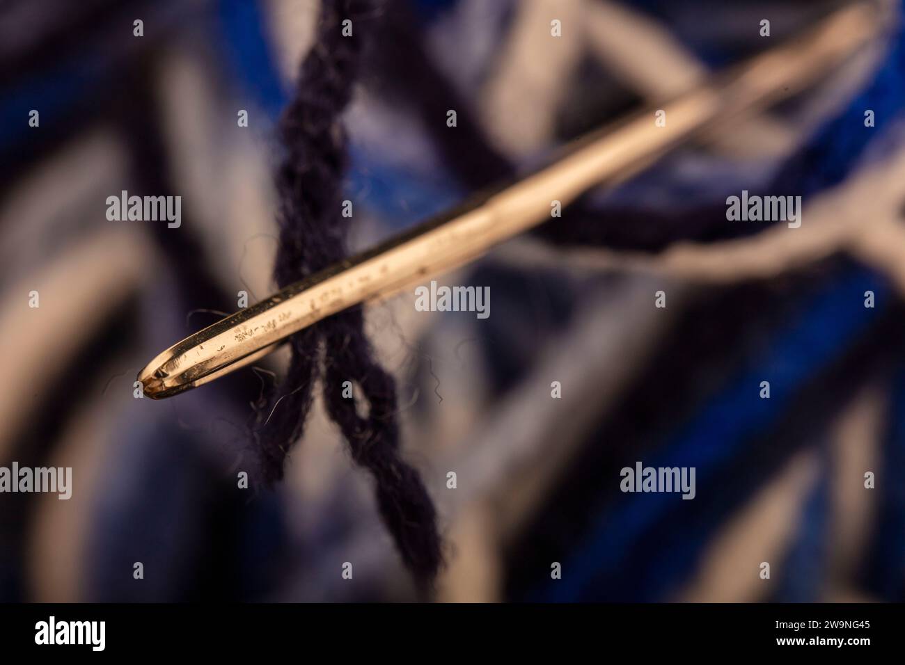 Very close up, macro, still life of colourful wood and needle, high ...