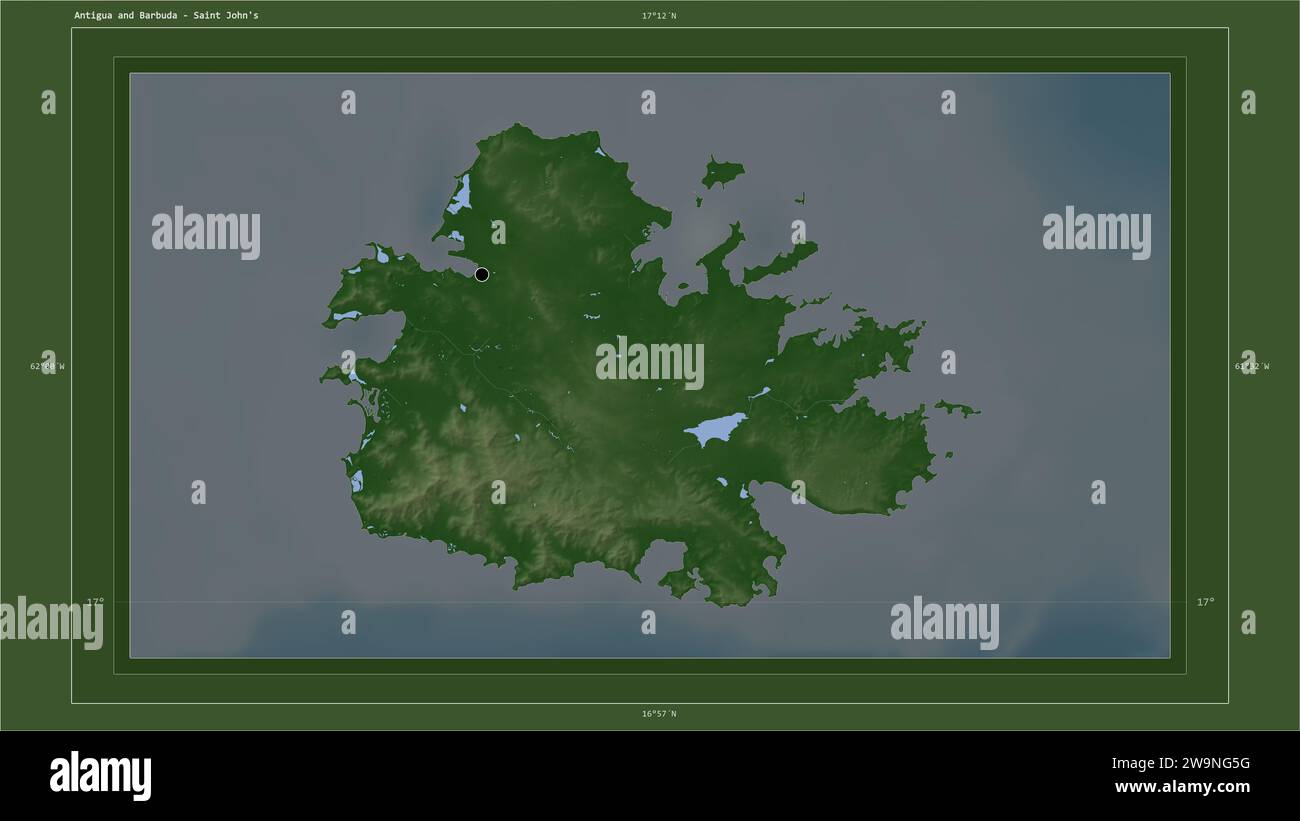 Antigua and Barbuda highlighted on a Pale colored elevation map with ...