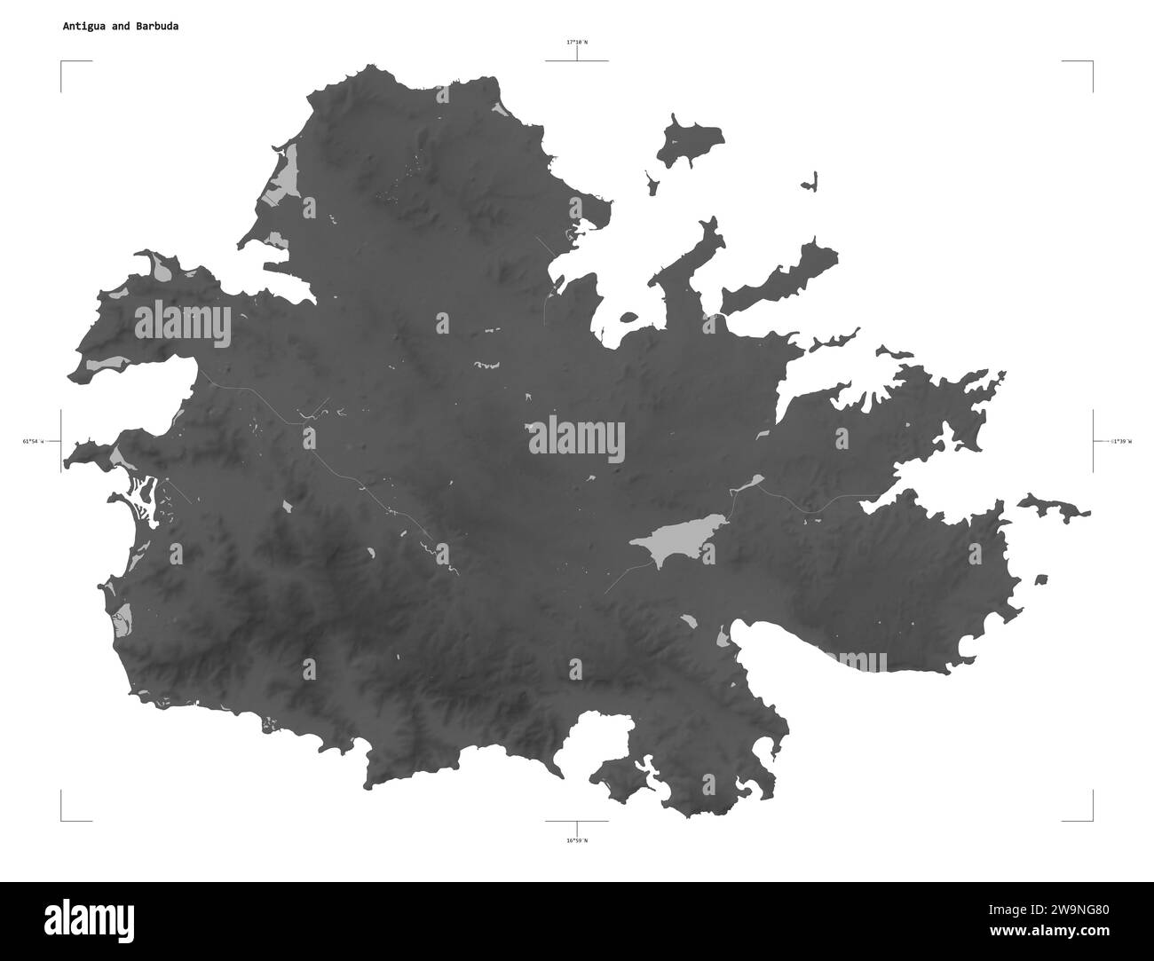 Shape of a Grayscale elevation map with lakes and rivers of the Antigua ...