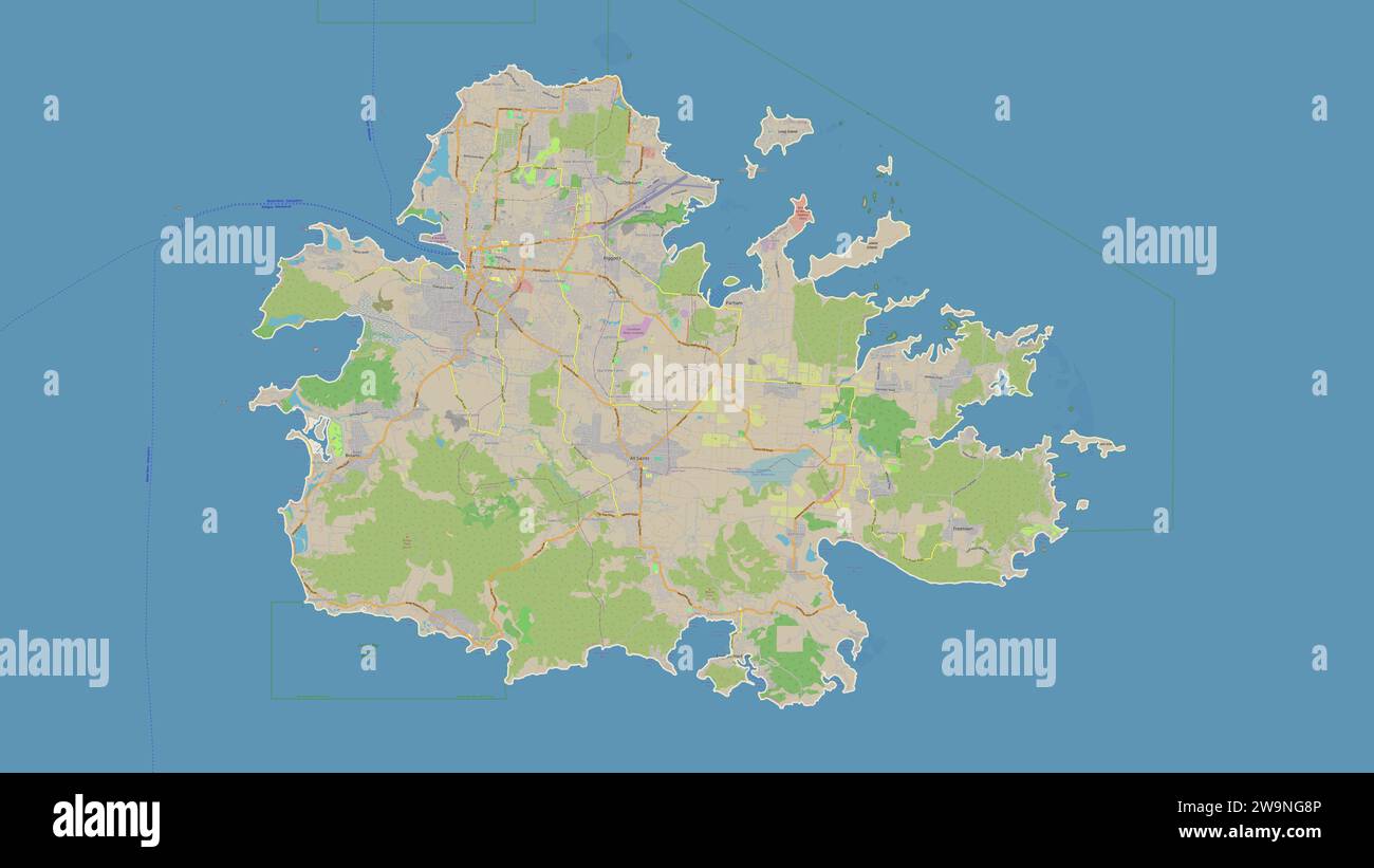 Antigua and Barbuda outlined on a topographic, OSM standard style map Stock Photo - Alamy