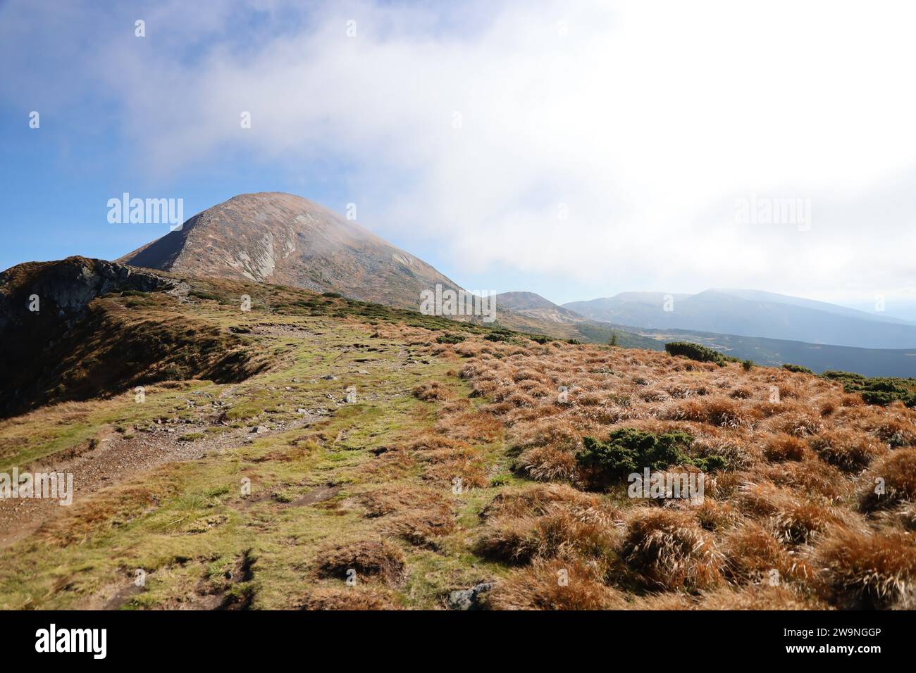 Landscape with Mount Hoverla hanging peak of the Ukrainian Carpathians ...