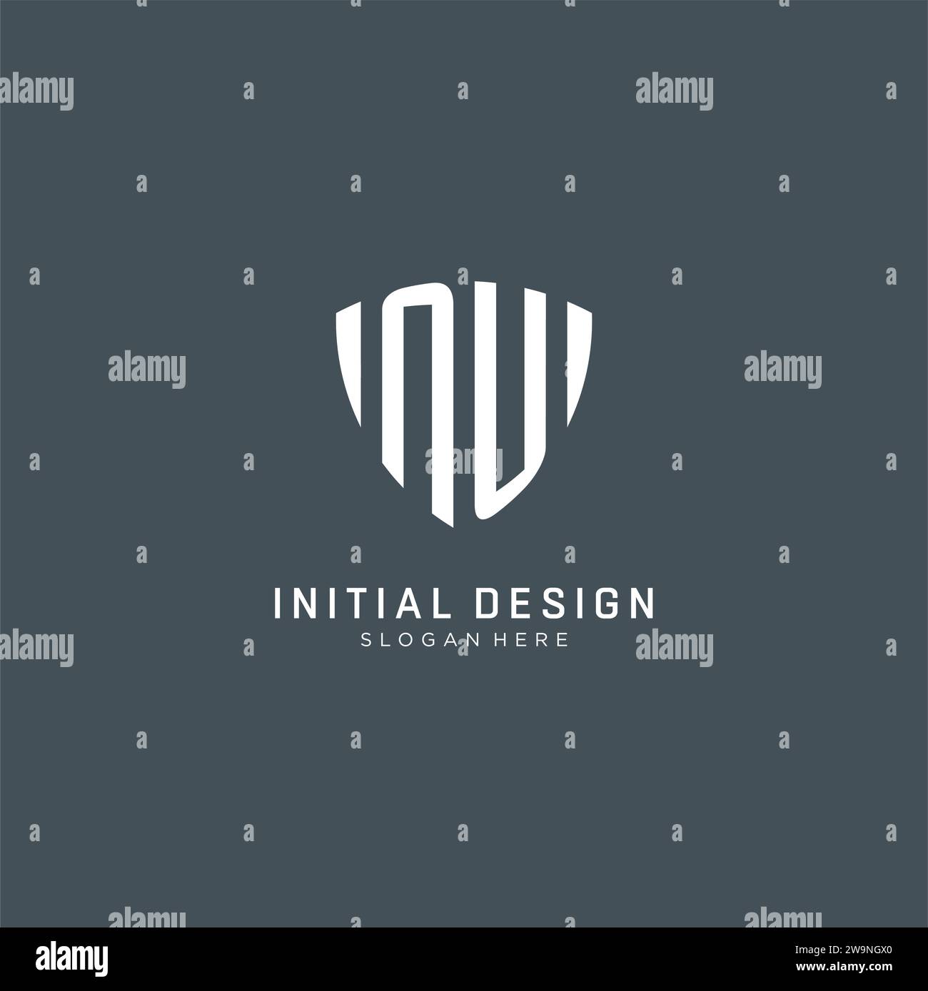 Initials NU logo shield guard shape, creative logo design concept ...