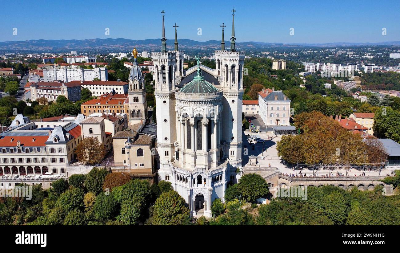 drone photo Notre-Dame de Fourvière Basilica, Basilique Notre-Dame de ...