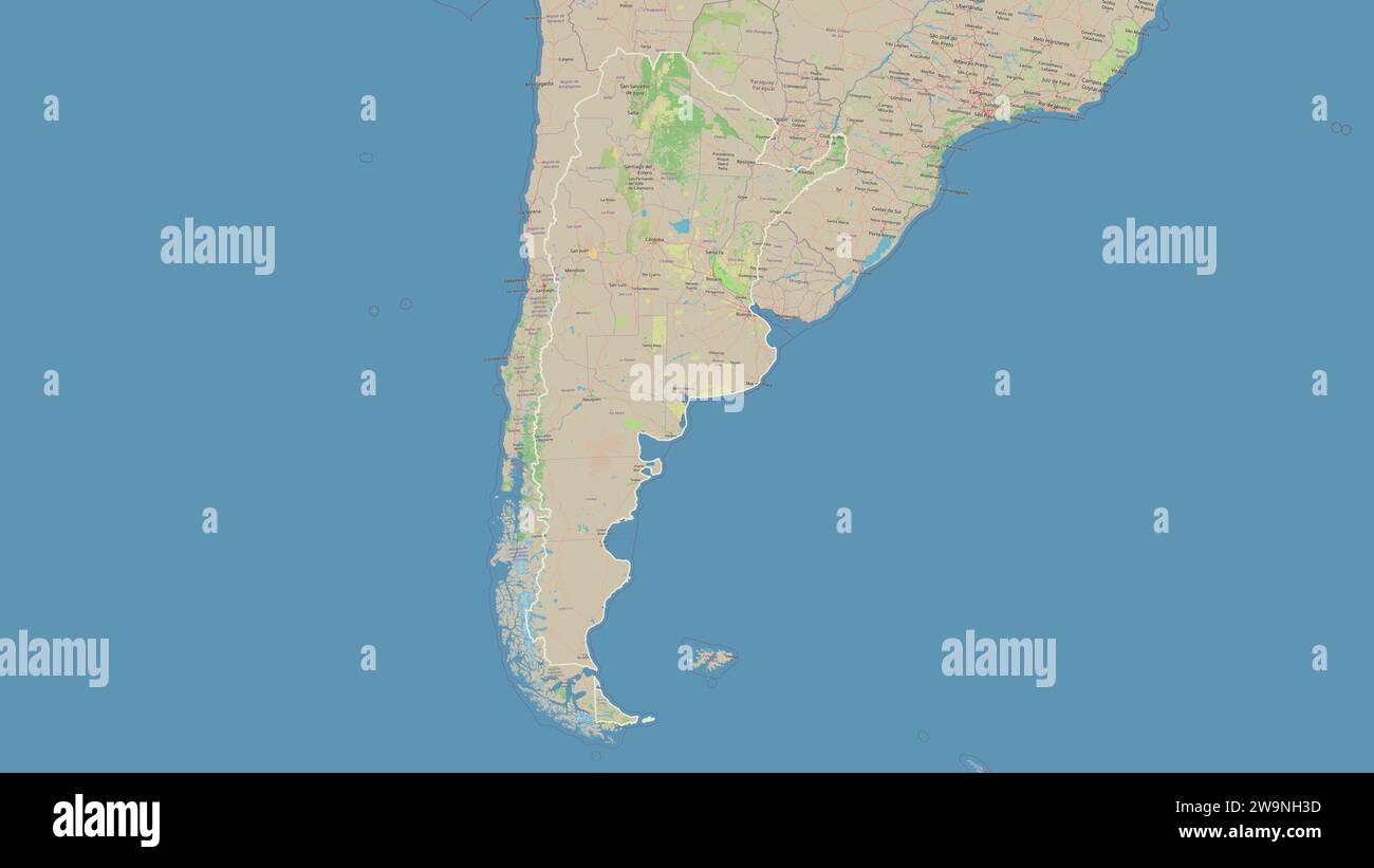 Argentina outlined on a topographic, OSM standard style map Stock Photo ...