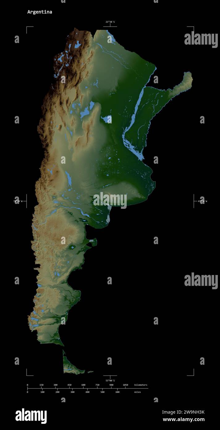 Shape of a Colored elevation map with lakes and rivers of the Argentina ...