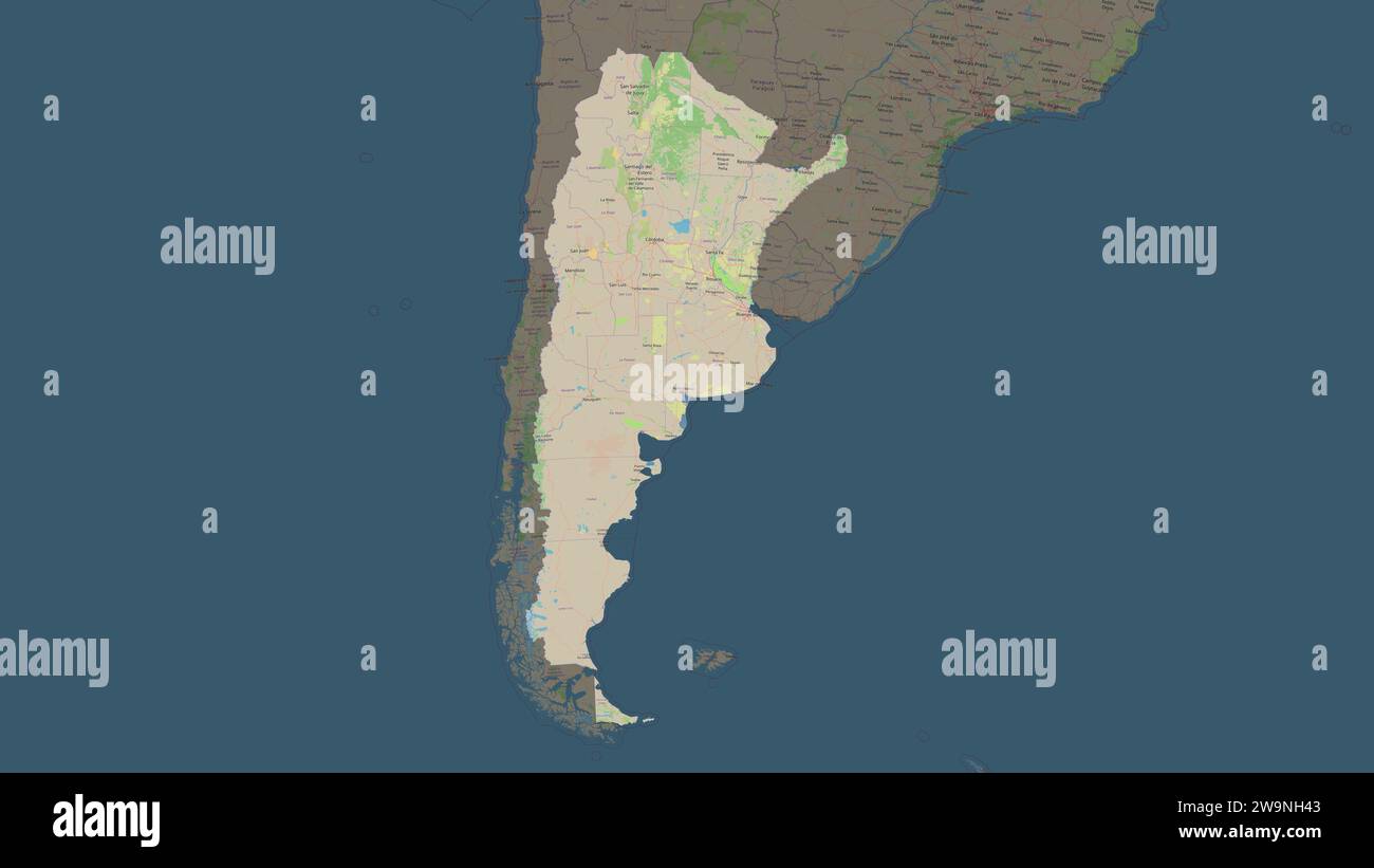 Argentina highlighted on a topographic, OSM standard style map Stock ...