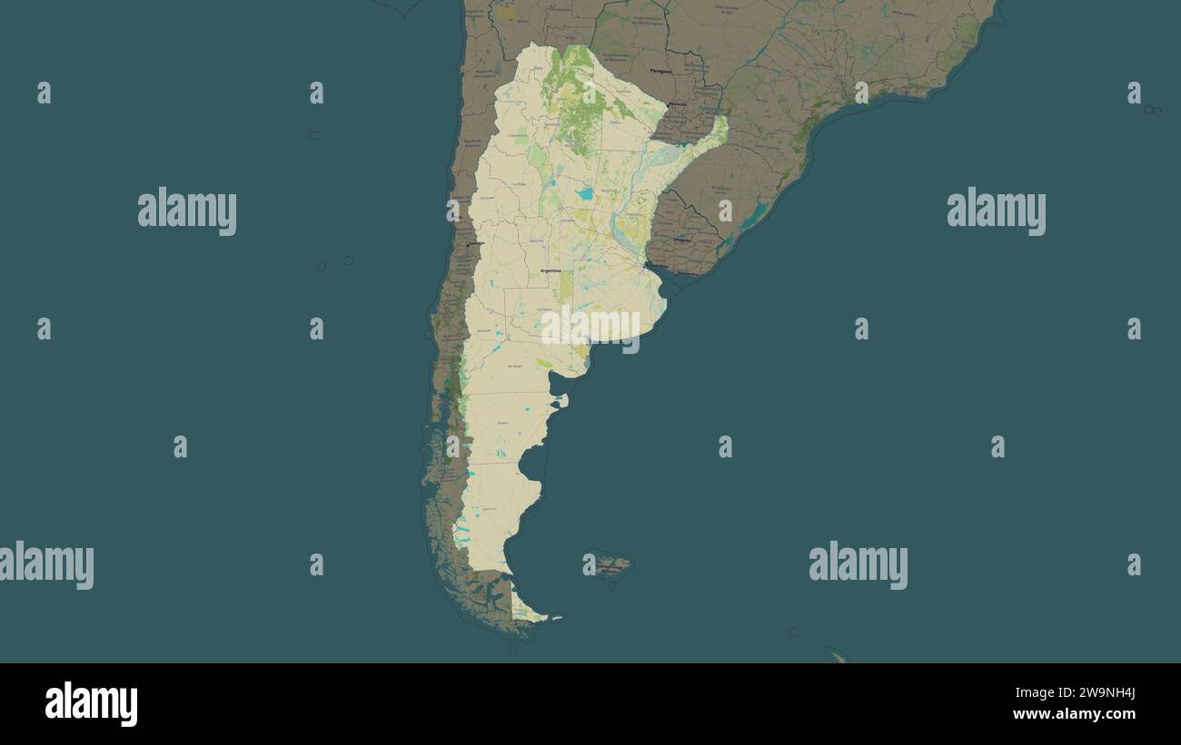 Argentina highlighted on a topographic, OSM Humanitarian style map ...