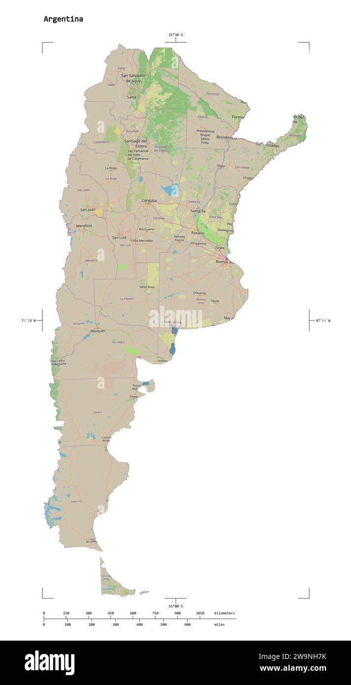 Shape of a topographic, OSM standard style map of the Argentina, with ...