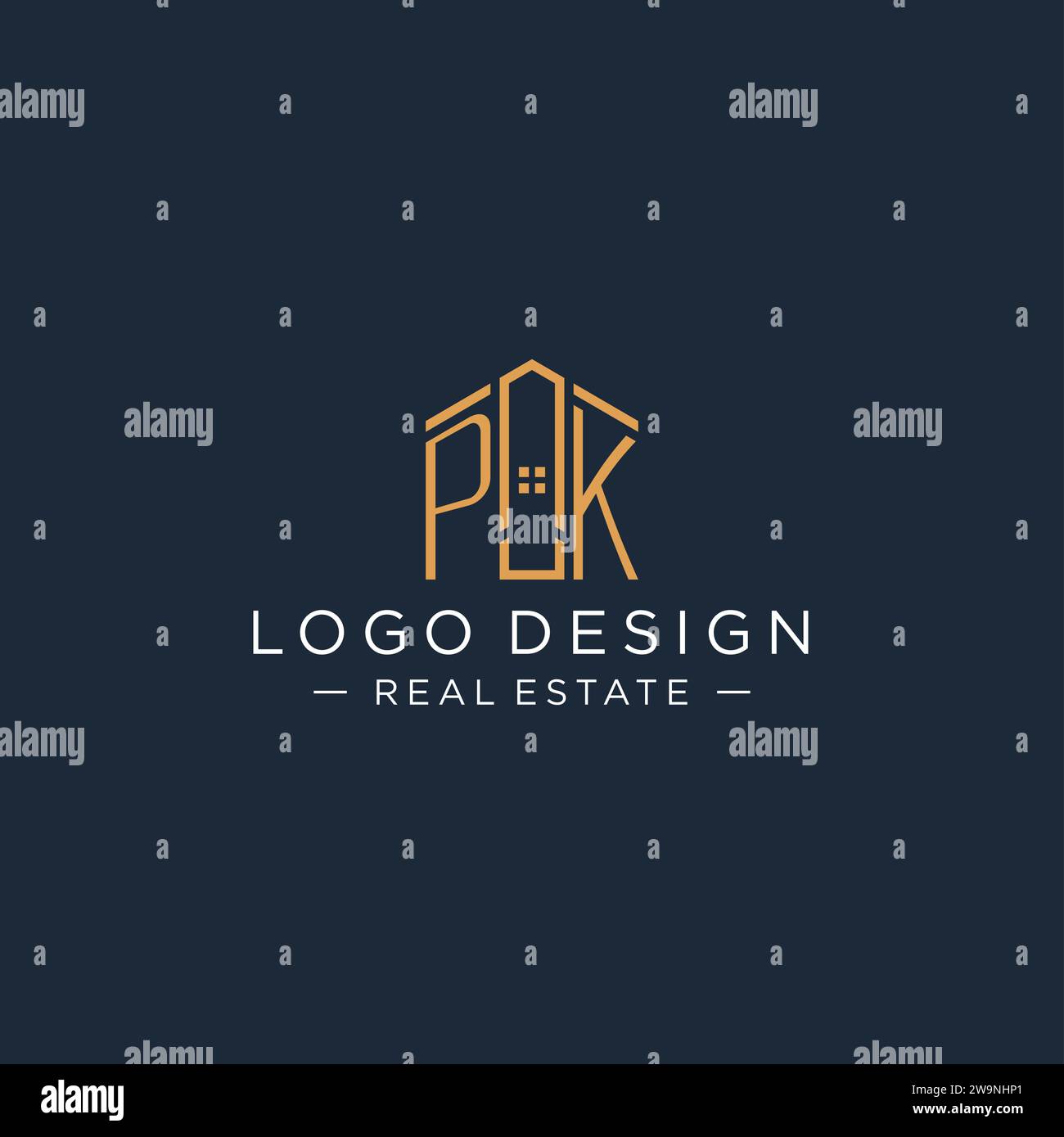 Initial letter PK logo with abstract house shape, luxury and modern ...